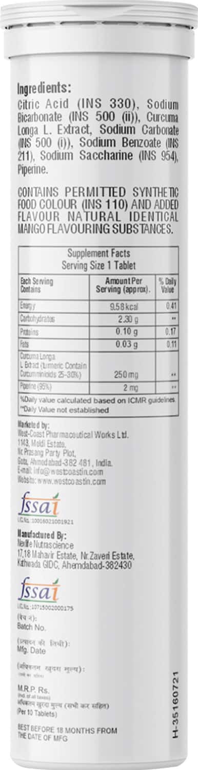 Buy HEALTHVIT TURMERIC CURCUMIN 250MG - SUGAR FREE 10 EFFERVESCENT ...