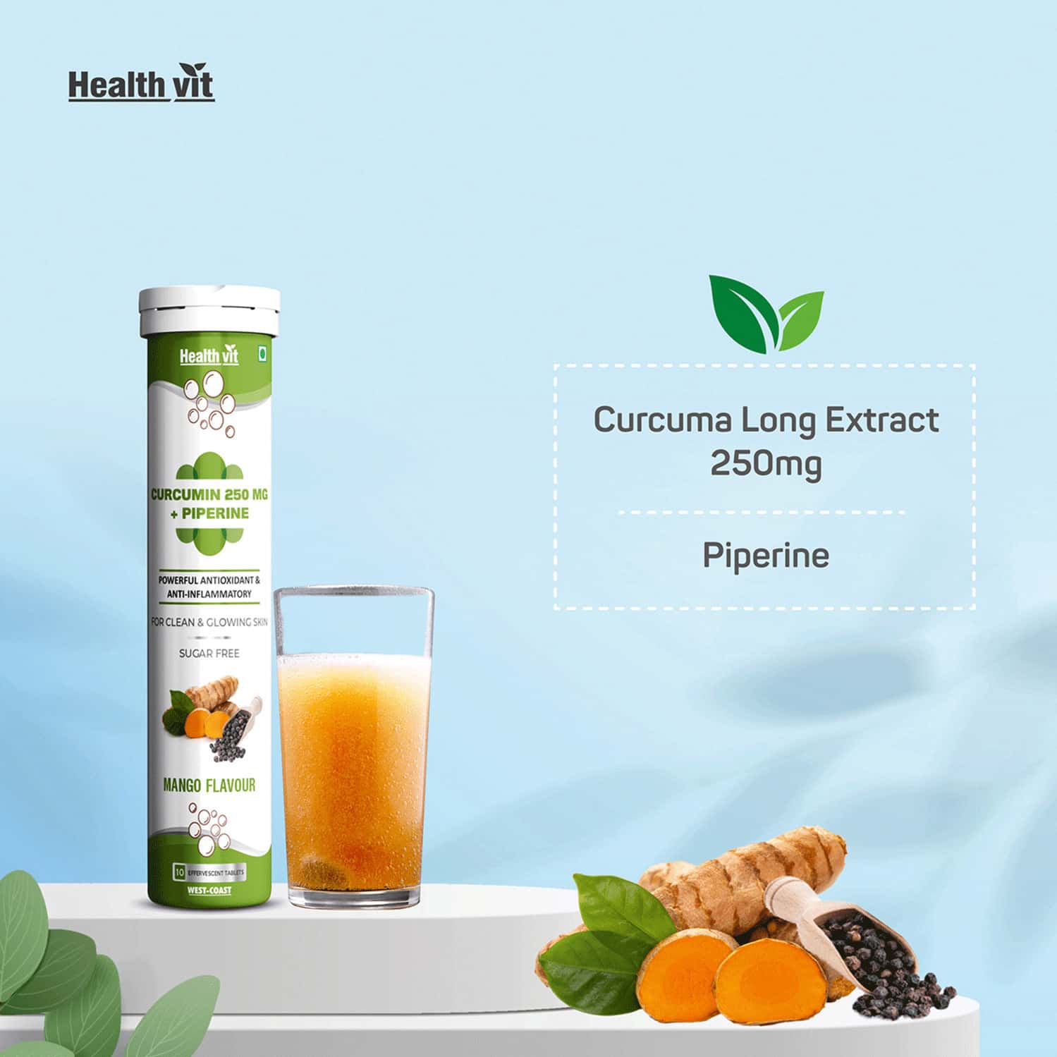Buy HEALTHVIT TURMERIC CURCUMIN 250MG - SUGAR FREE 10 EFFERVESCENT ...