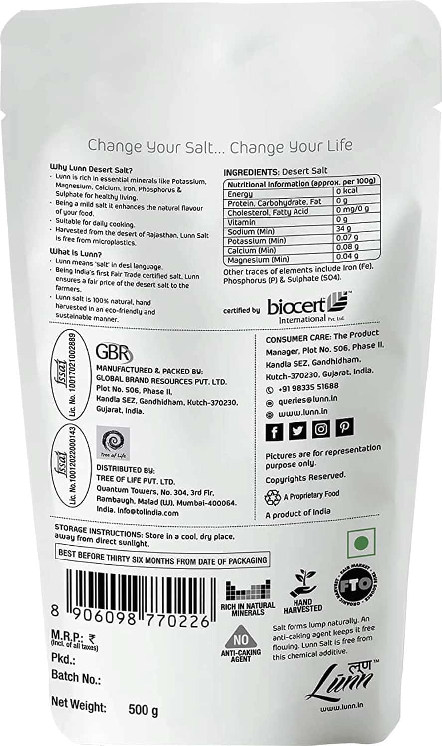 Buy LUNN COMBO OF NATURAL FINE GRAIN DESERT SALT | PACK OF 5 (500 GM ...