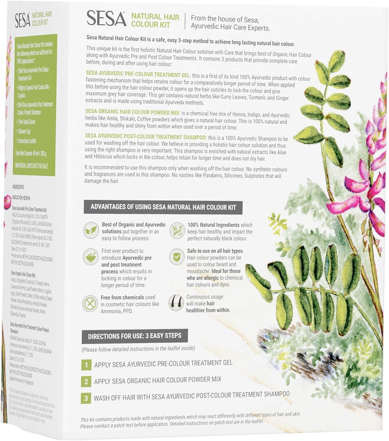 Buy SESA NATURAL HAIR COLOUR KIT - 3 STEP KIT - NATURAL BLACK, 40ML ...