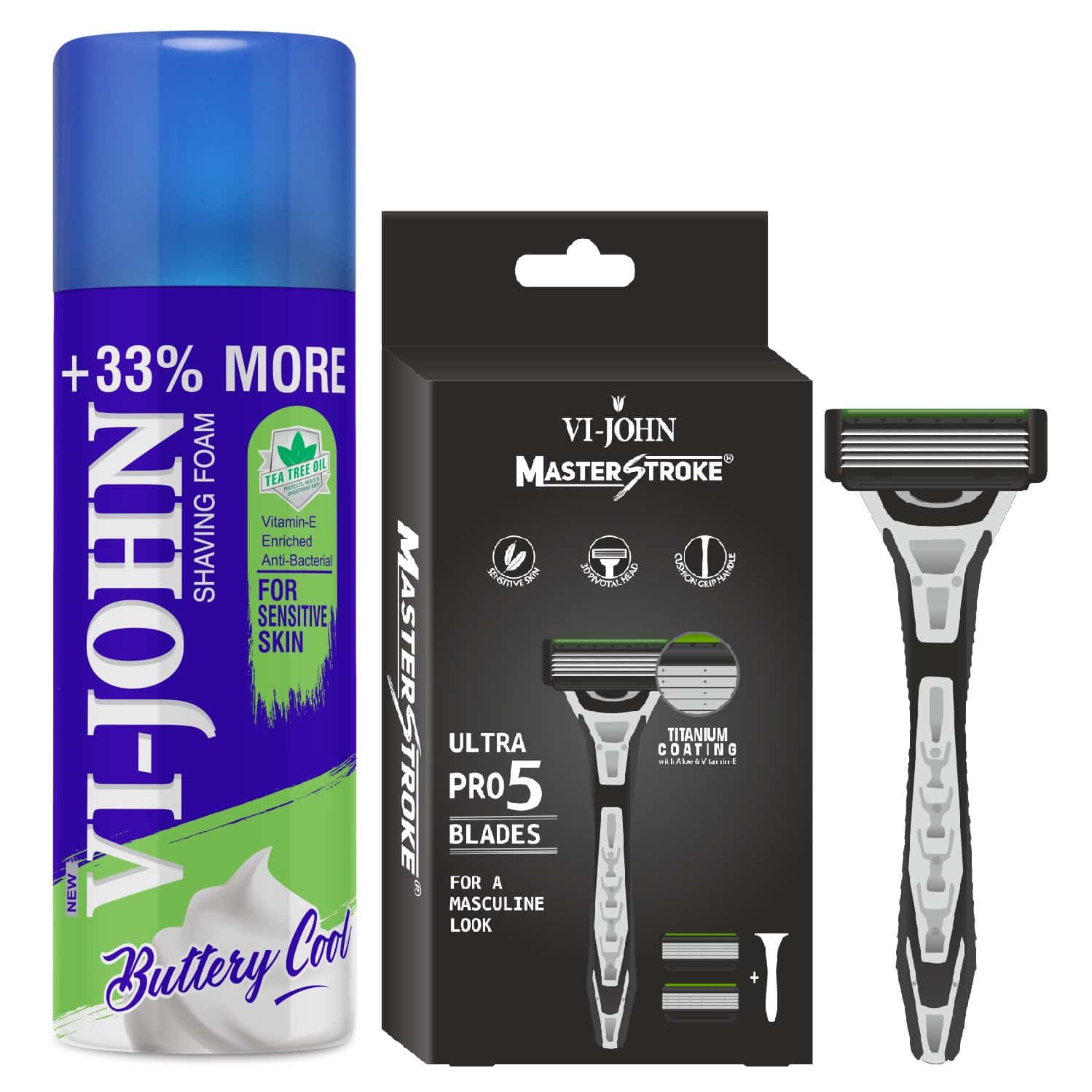 Buy VI-JOHN COMBO PACK OF MASTER STROKE 5 BLADE RAZOR & HARD SKIN TYPE ...