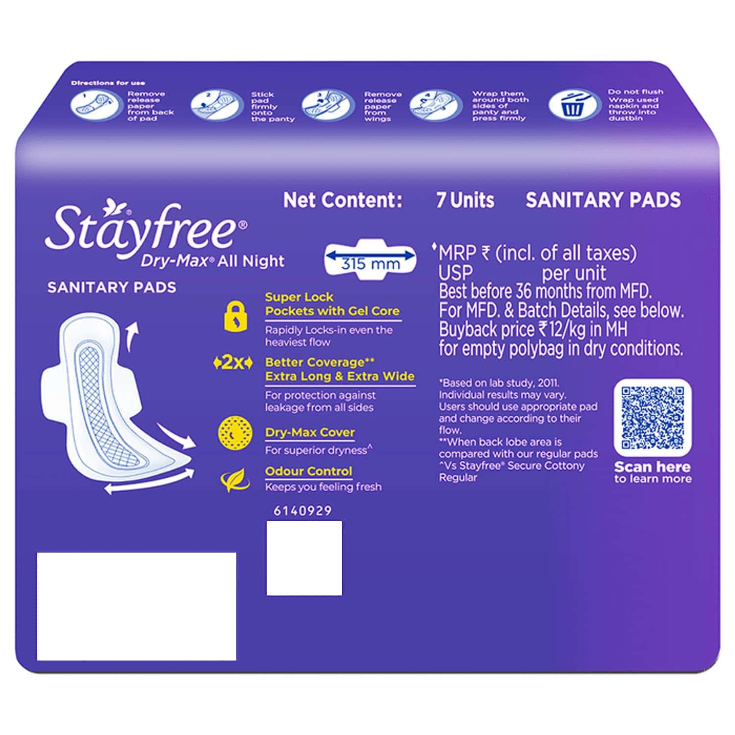 Buy STAYFREE DRY MAX ALL NIGHTS ULTRA DRY XXL PACKET OF 7 SANITARY PADS ...