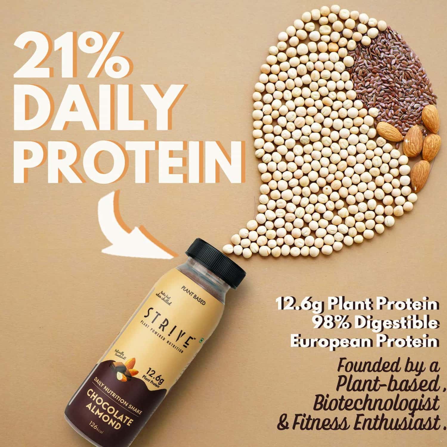 Buy STRIVE VEGAN 12.6G PROTEIN SHAKE, CHOCOLATE ALMOND FLAVOUR-200ML ...