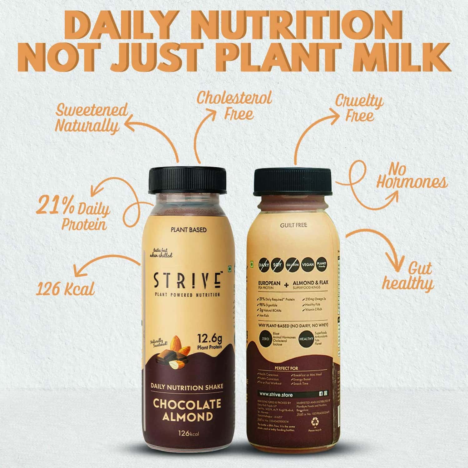 Buy STRIVE VEGAN 12.6G PROTEIN SHAKE, CHOCOLATE ALMOND FLAVOUR-200ML ...