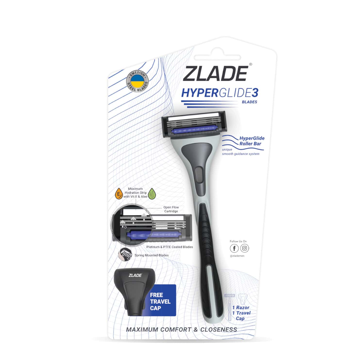 Buy ZLADE HYPERGLIDE3 BLADE SHAVING RAZOR FOR MEN - PLATINUM AND PTFE ...