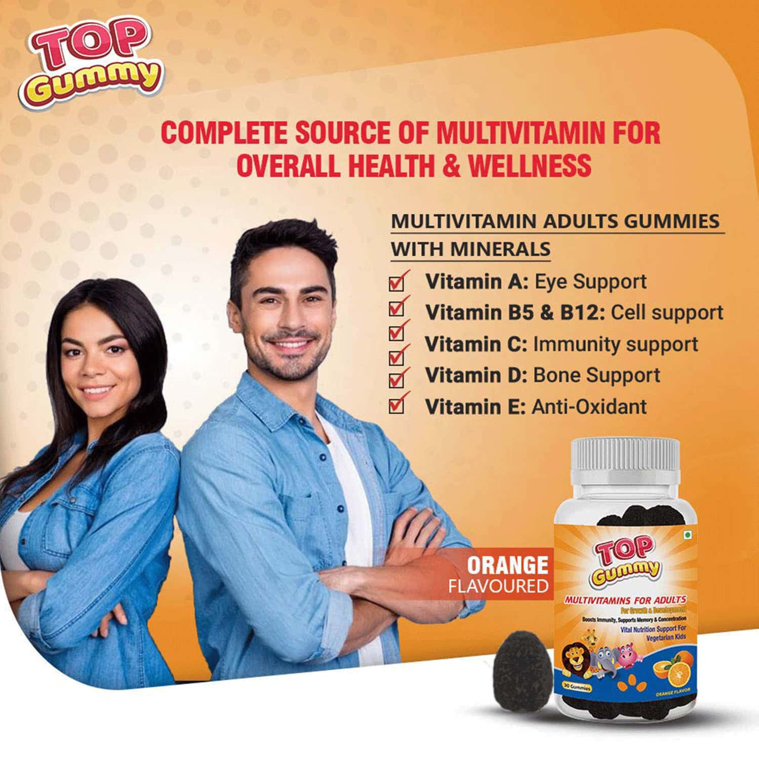 Buy TOP GUMMY MULTIVITAMIN GUMMIES FOR ADULTS - 30 GUMMIES (ORANGE ...