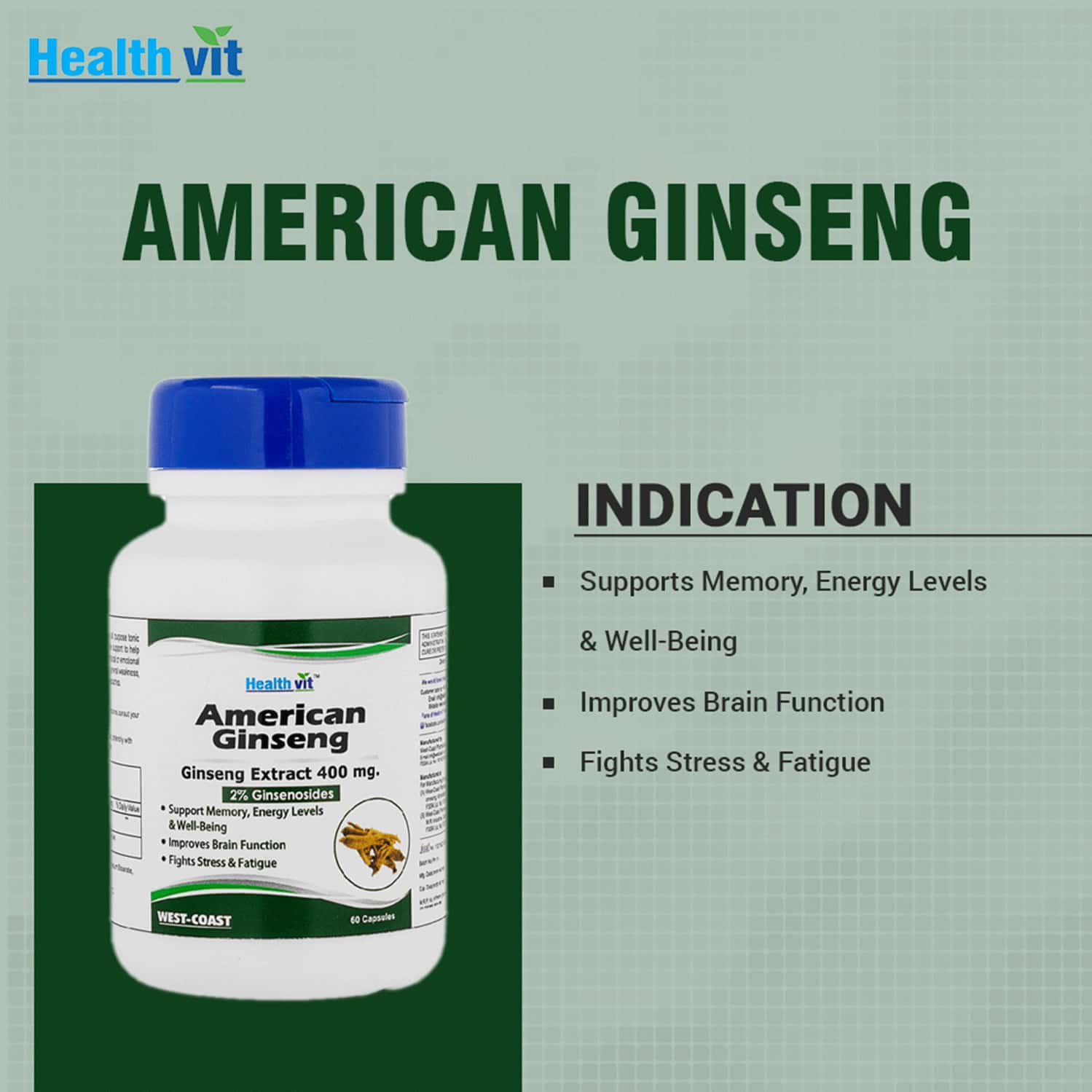 Buy HEALTHVIT AMERICAN GINSENG EXTRACT 400MG (2% GINSENOSIDES) 60 ...