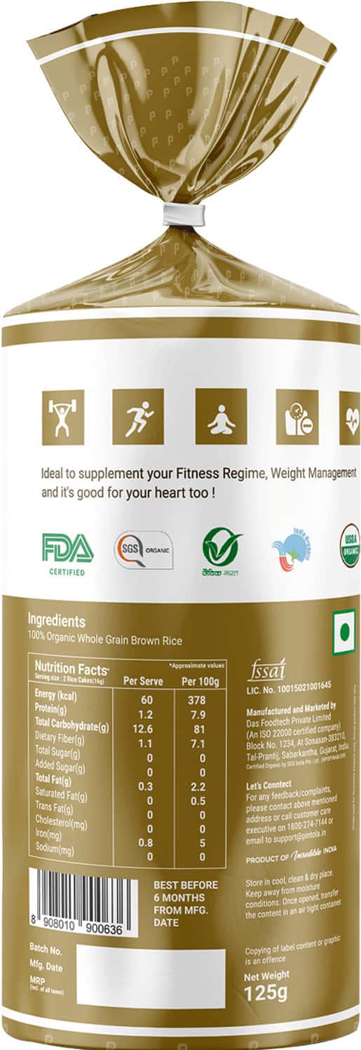 Buy PINTOLA WHOLE BROWN RICE CAKE 125G(UNSALTED) PACK Online & Get Upto ...