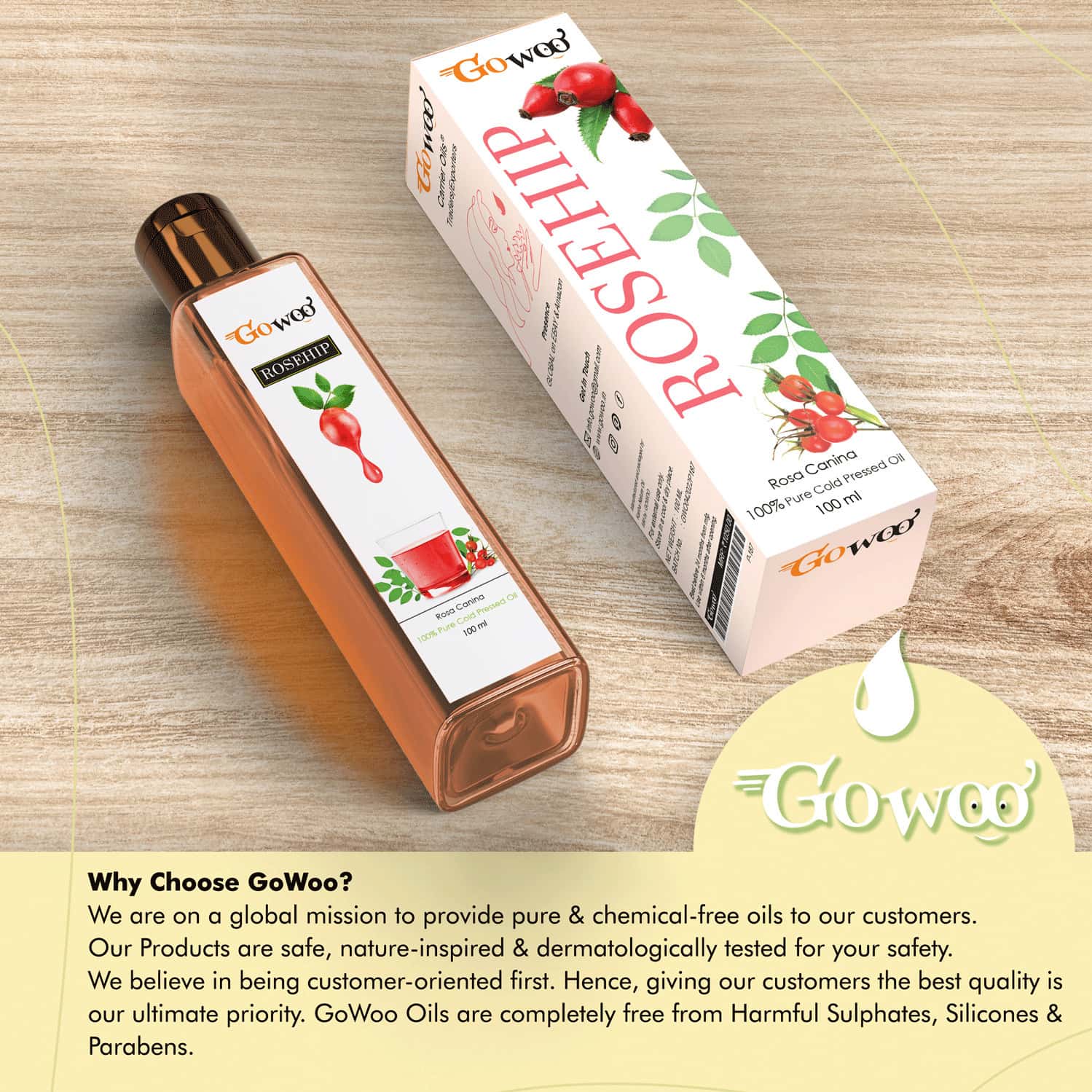 Buy GO WOO 100% PURE ROSEHIP SEED CARRIER OIL DRY SKIN 100 ML Online ...