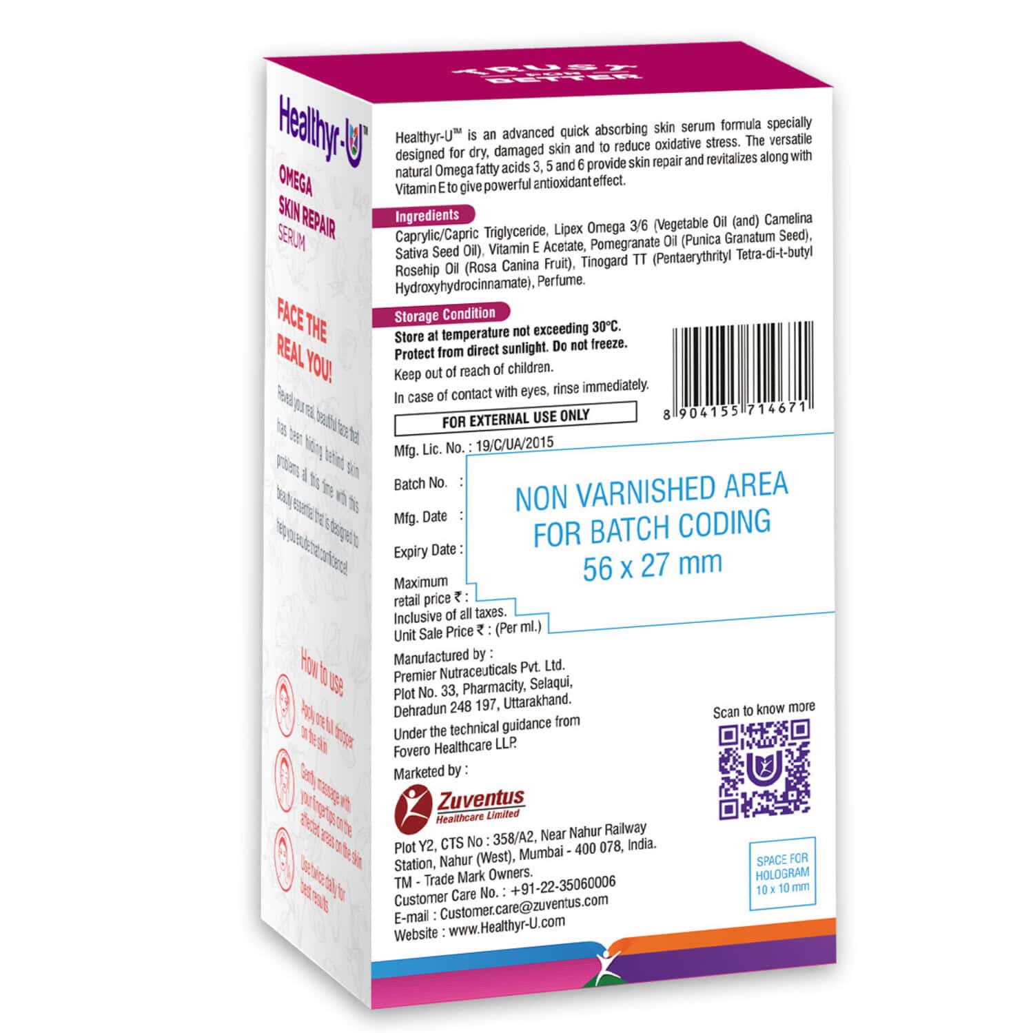 Buy HEALTHYR-U OMEGA SKIN REPAIR BOTTLE OF 30ML SERUM Online & Get Upto ...