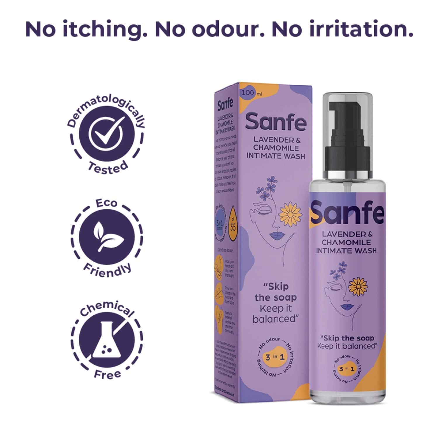 Buy SANFE NATURAL INTIMATE WASH 3 IN 1 - - LAVENDER & CHAMOMILE (100ML ...