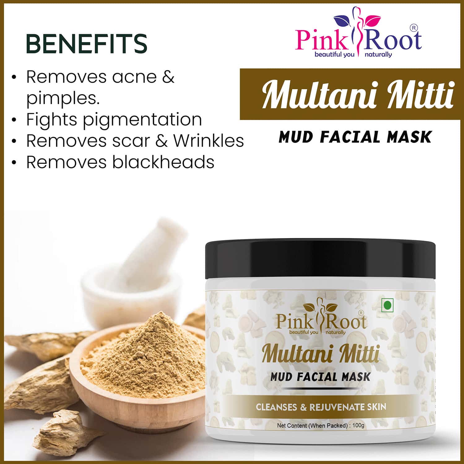 Buy PINK ROOT MULTANI MITTI FACIAL MUD MASK 100GM Online & Get Upto 60% ...