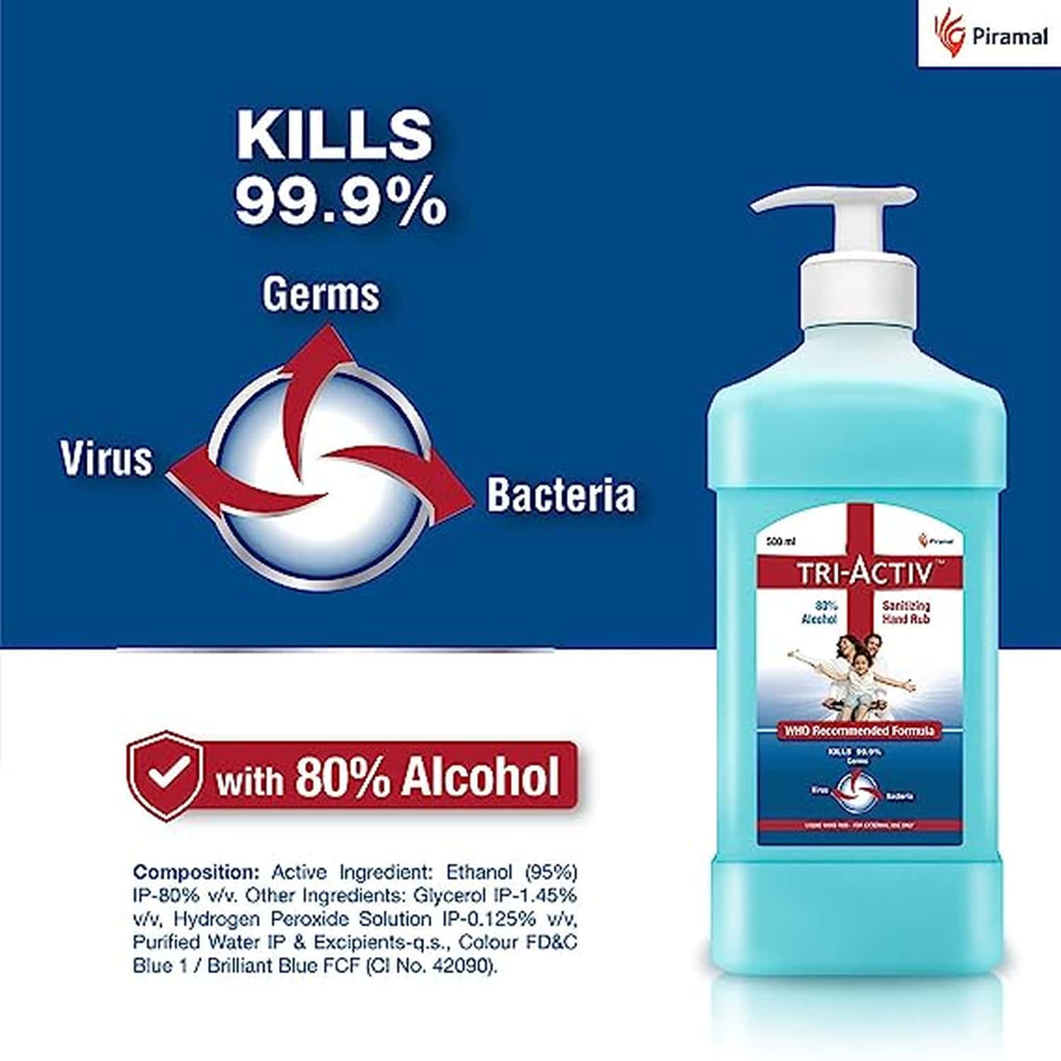 Buy TRI-ACTIV SANITIZING LIQUID HAND RUB, WHO FORMULA, 500ML PUMP ...