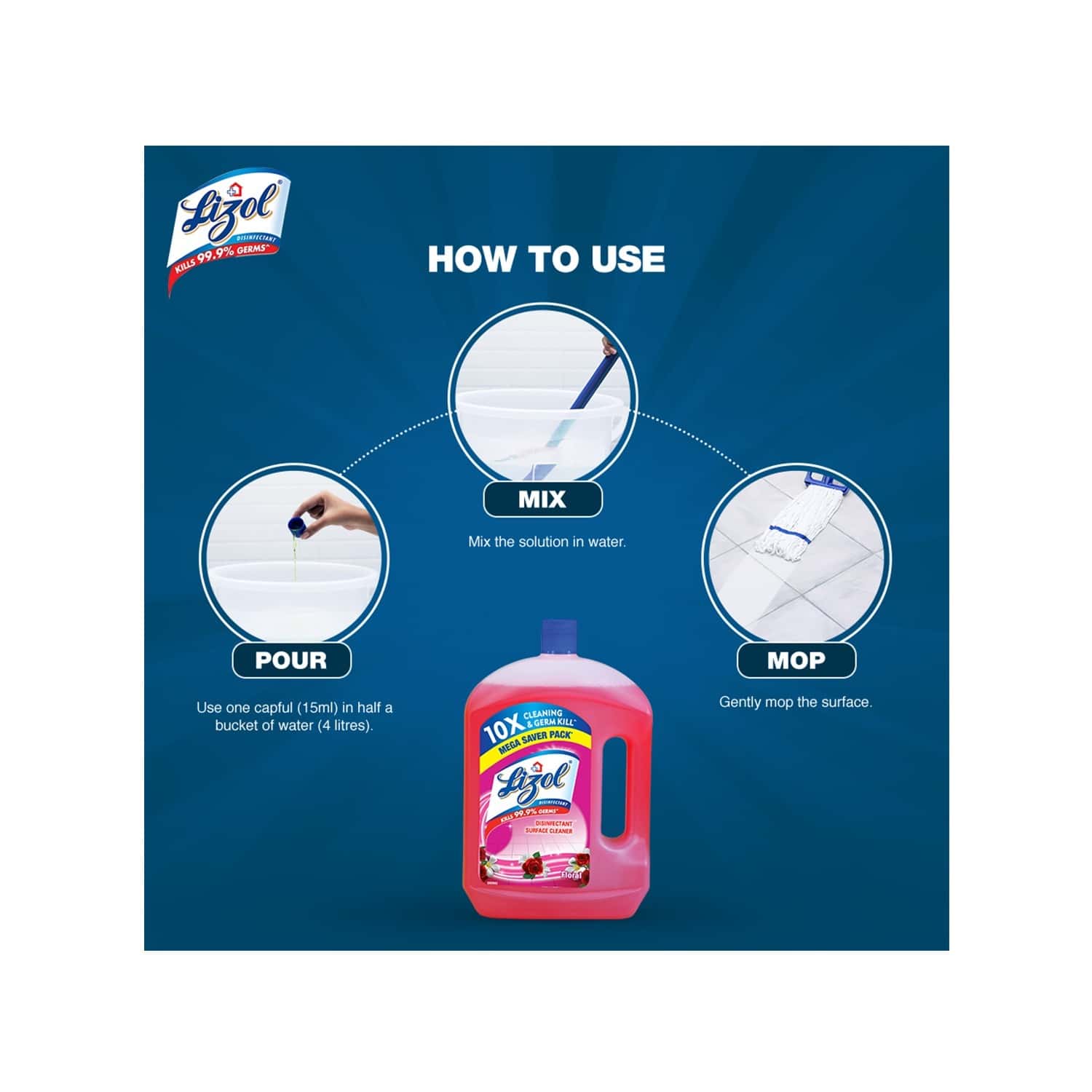 Buy LIZOL FLORAL DISINFECTANT FLOOR CLEANER LIQUID BOTTLE OF 200 ML ...