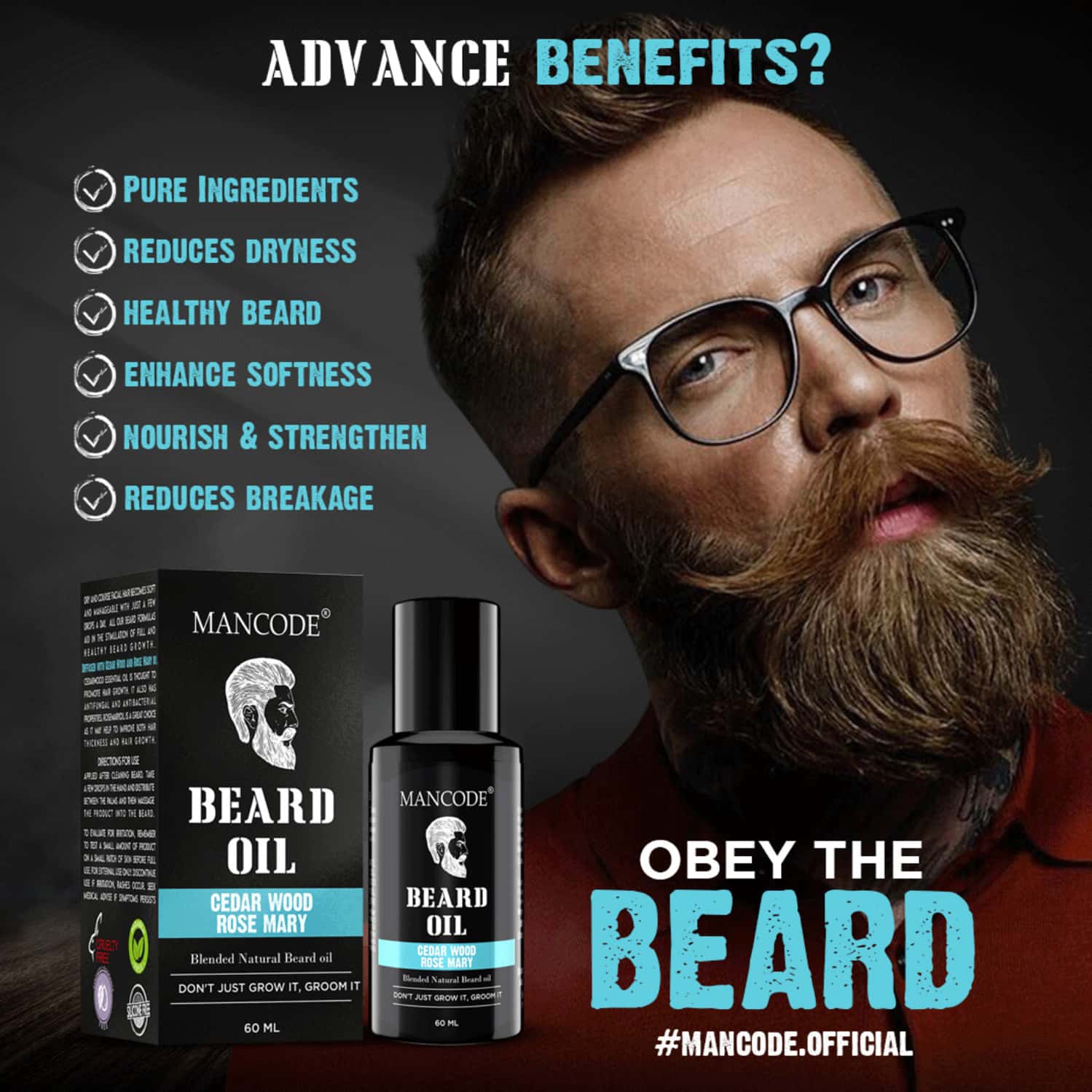 Buy MANCODE CEDAR WOOD AND ROSE MARY BEARD OIL, 60ML Online & Get Upto 60% OFF at PharmEasy