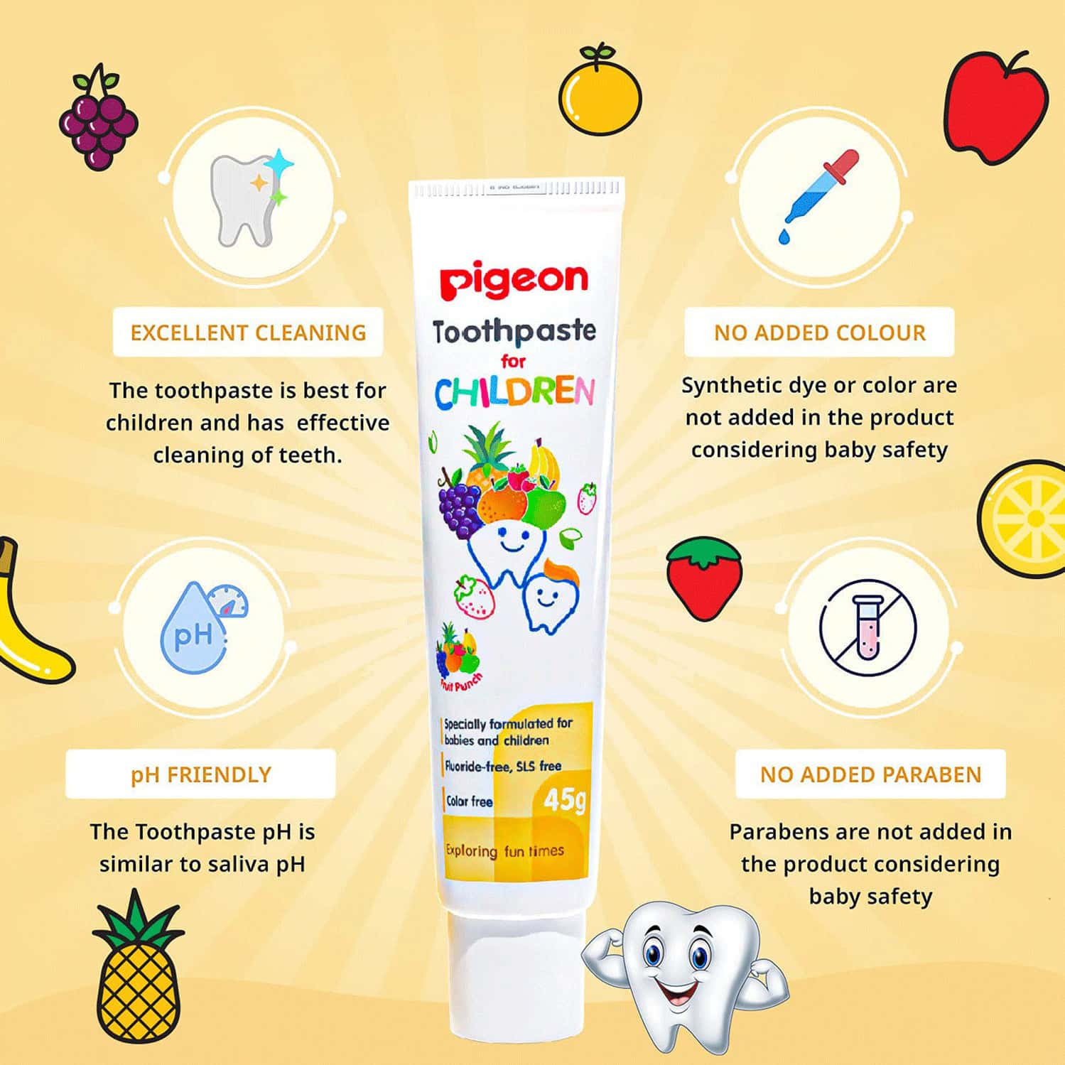 Buy PIGEON CHILDREN TOOTHPASTE FRUIT PUNCH (45G PACK OF 2) Online & Get ...