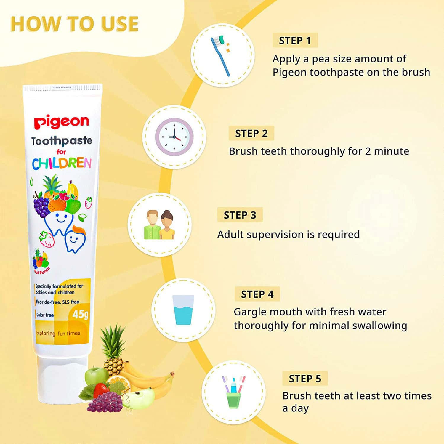 Buy PIGEON CHILDREN TOOTHPASTE FRUIT PUNCH (45G PACK OF 2) Online & Get ...