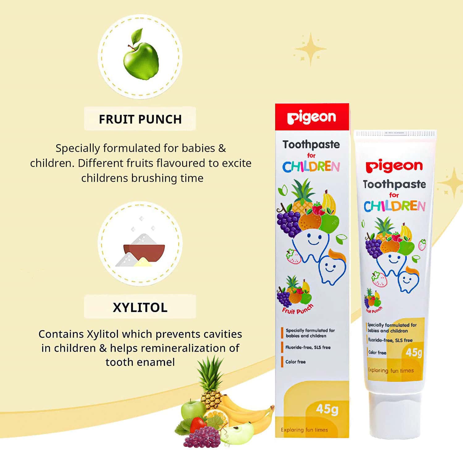 Buy PIGEON CHILDREN TOOTHPASTE FRUIT PUNCH (45G PACK OF 2) Online & Get ...