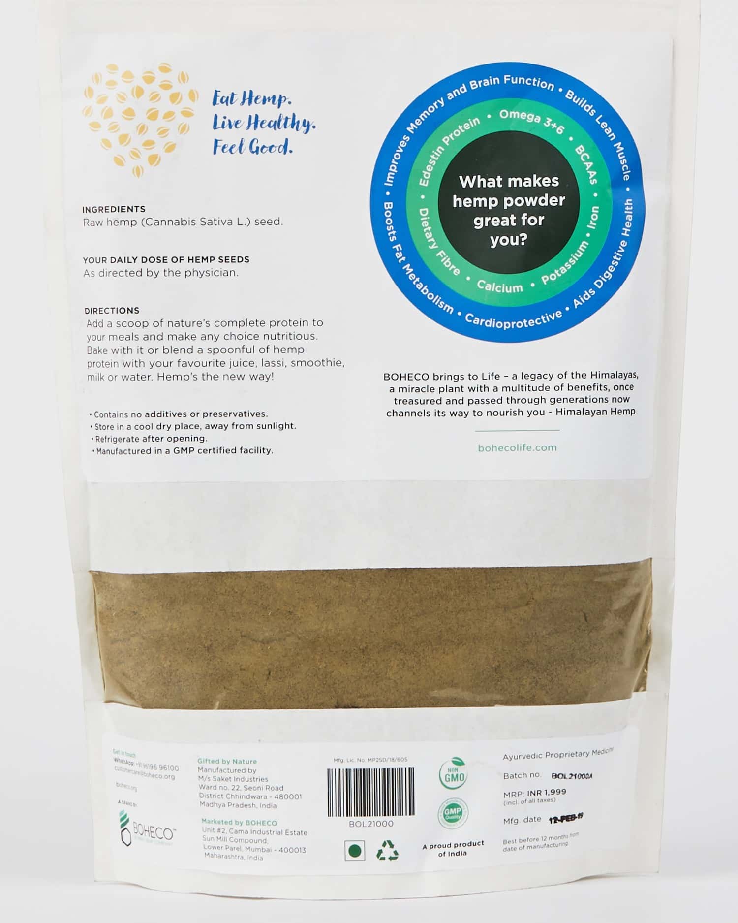Buy Boheco Life Hemp Seed Powder Packet Of 1000 G Online at Flat 18% ...