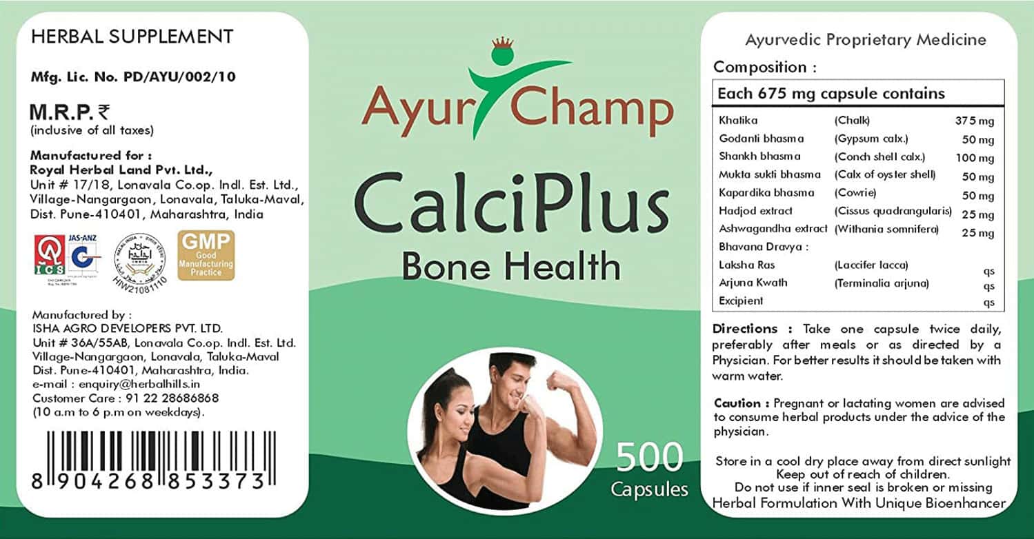 Buy AYUR CHAMP CALCIPLUS - 500 CAPSULES PACK OF 2 Online & Get Upto 60% ...