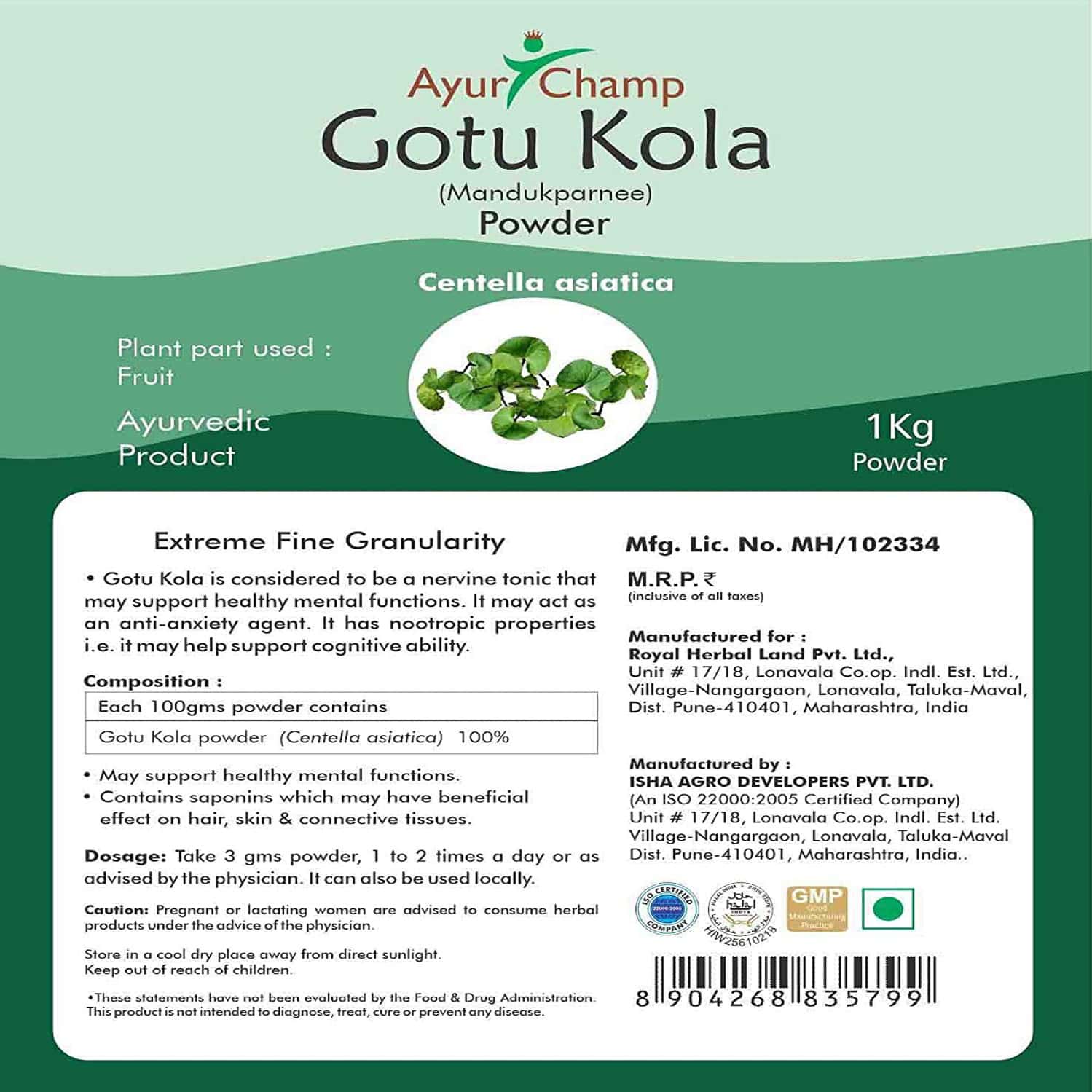 Buy GRAZING MEADOWS GOTU KOLA POWDER - 1 KG (PACK OF 5) Online & Get ...