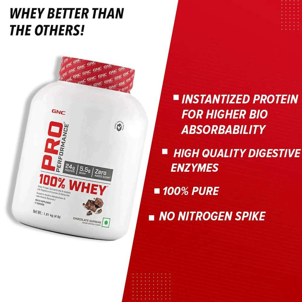 Buy GNC PRO PERFORMANCE 100% WHEY PROTEIN POWDER, 1.8 KG | 24G PROTEIN ...