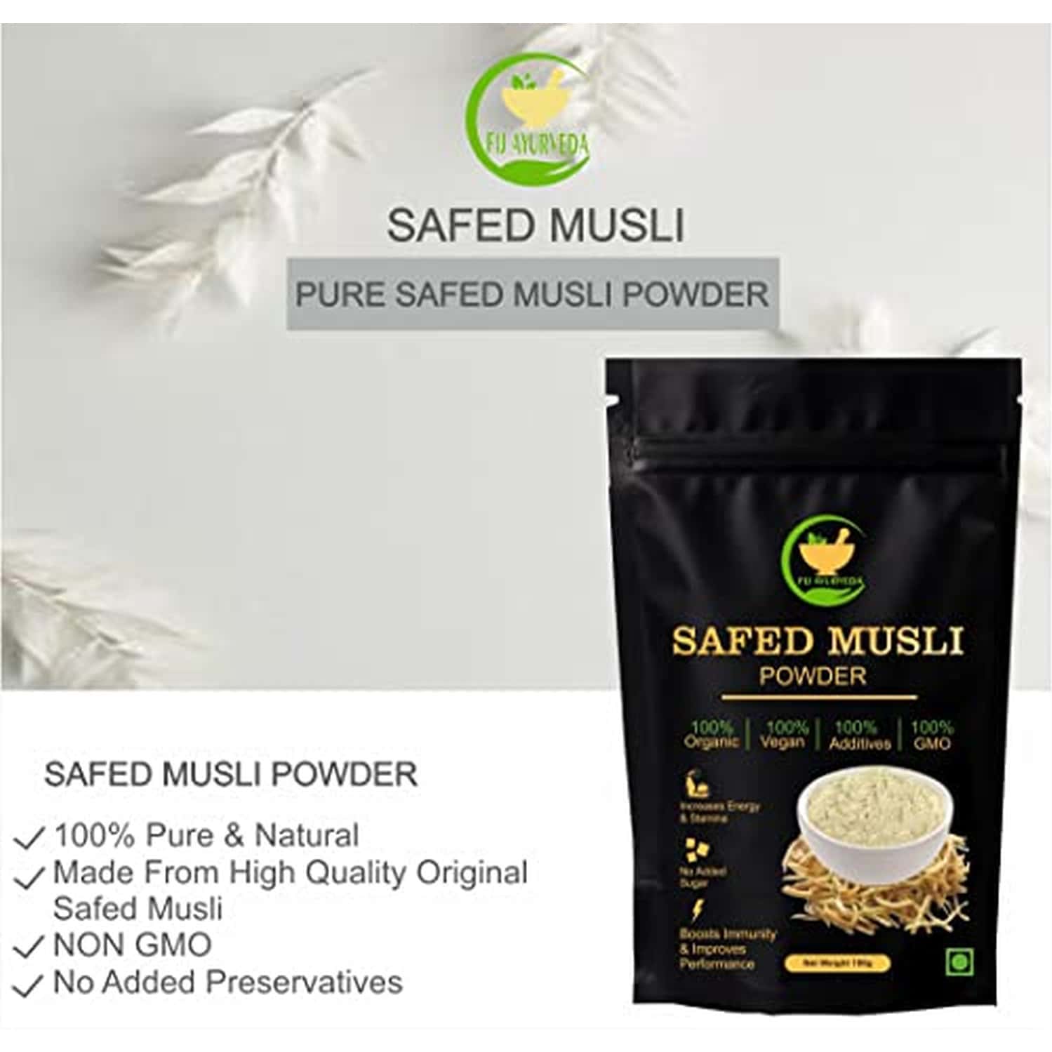 Buy FIJ AYURVEDA SAFED MUSLI POWDER (CHLOROPHYTUM BORIVILIANUM) FOR MEN & WOMEN - 100GM Online ...