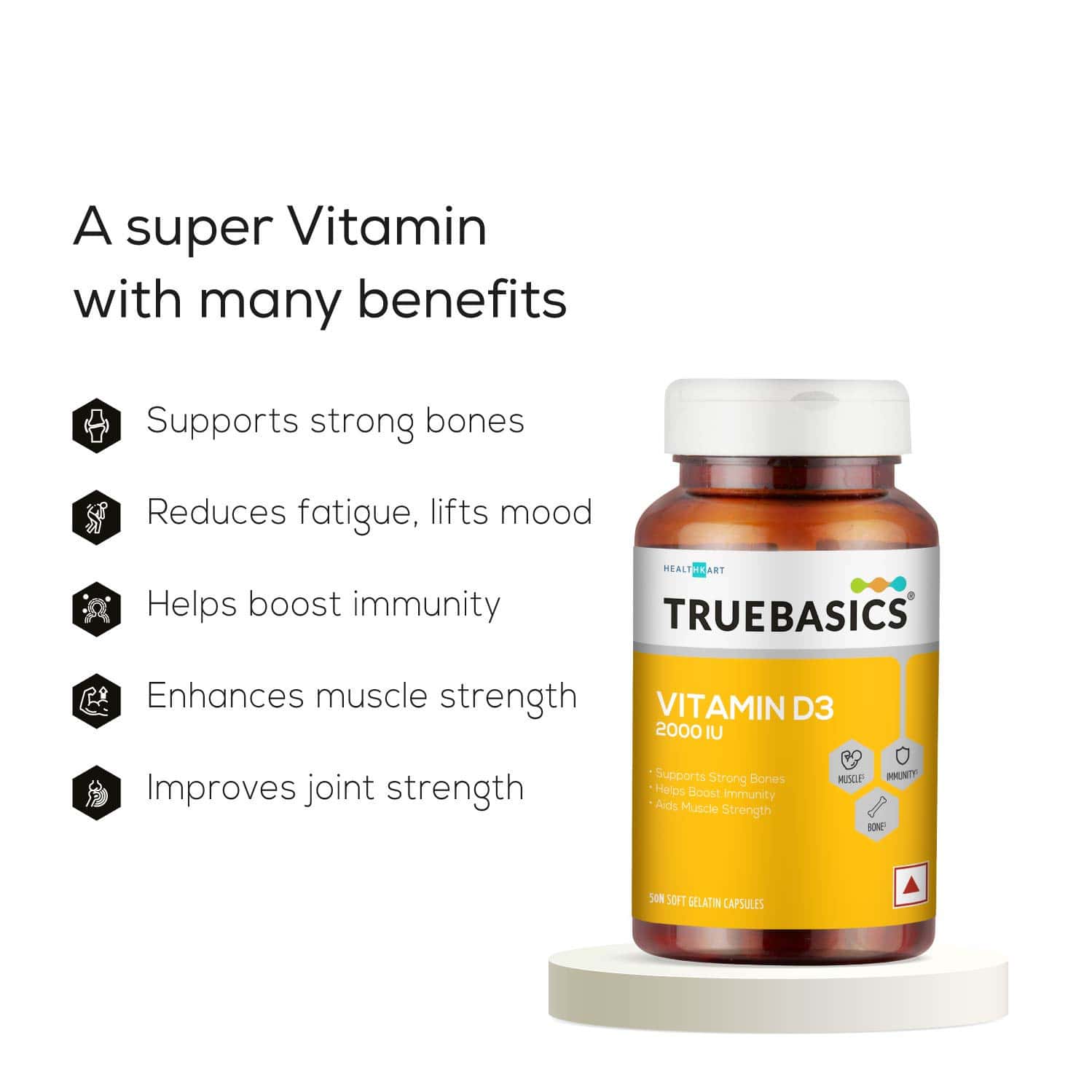 Buy TRUEBASICS VITAMIN D3 2000 IU (50 VITAMIN D CAPSULES) Online & Get ...