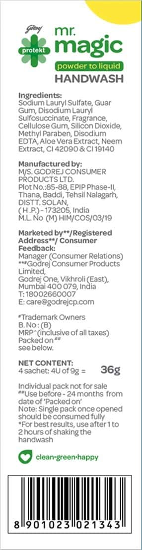 Buy GODREJ PROTEKT MR MAGIC POWDER TO LIQUID HANDWASH REFILL - PACK OF ...