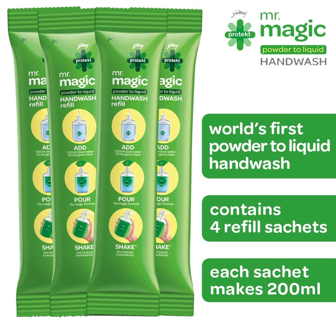 Buy GODREJ PROTEKT MR MAGIC POWDER TO LIQUID HANDWASH REFILL - PACK OF ...