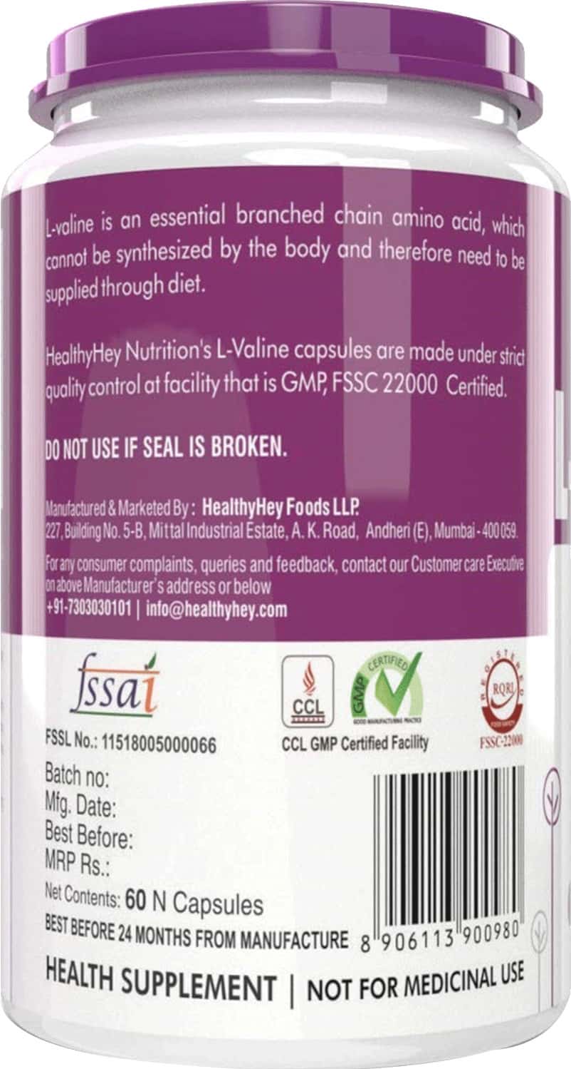 Buy HEALTHYHEY NUTRITION L-VALINE - 60 VEGETABLE CAPSULES Online & Get ...