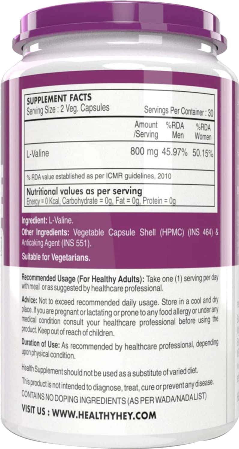 Buy HEALTHYHEY NUTRITION L-VALINE - 60 VEGETABLE CAPSULES Online & Get ...