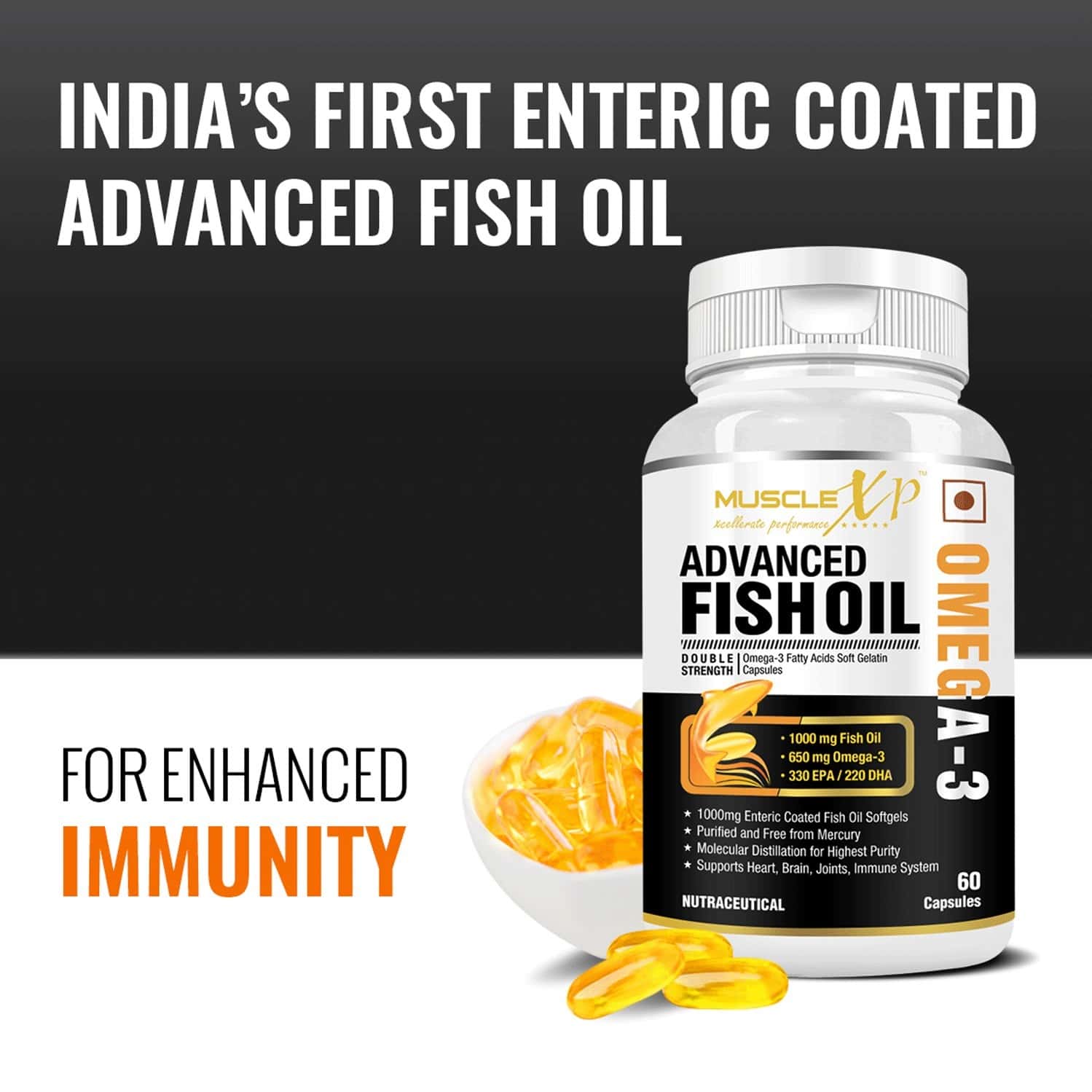 Buy MUSCLEXP ADVANCED FISH OIL DOUBLE STRENGTH OMEGA-3 - 650MG , 330 ...