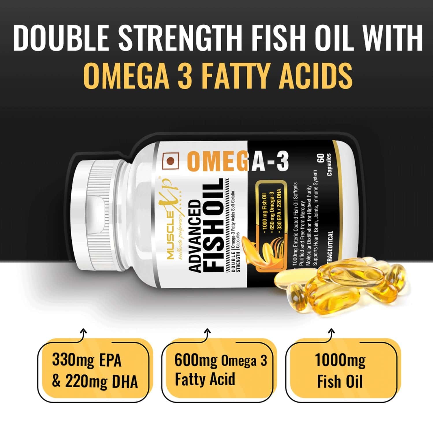Buy MUSCLEXP ADVANCED FISH OIL DOUBLE STRENGTH OMEGA-3 - 650MG , 330 ...