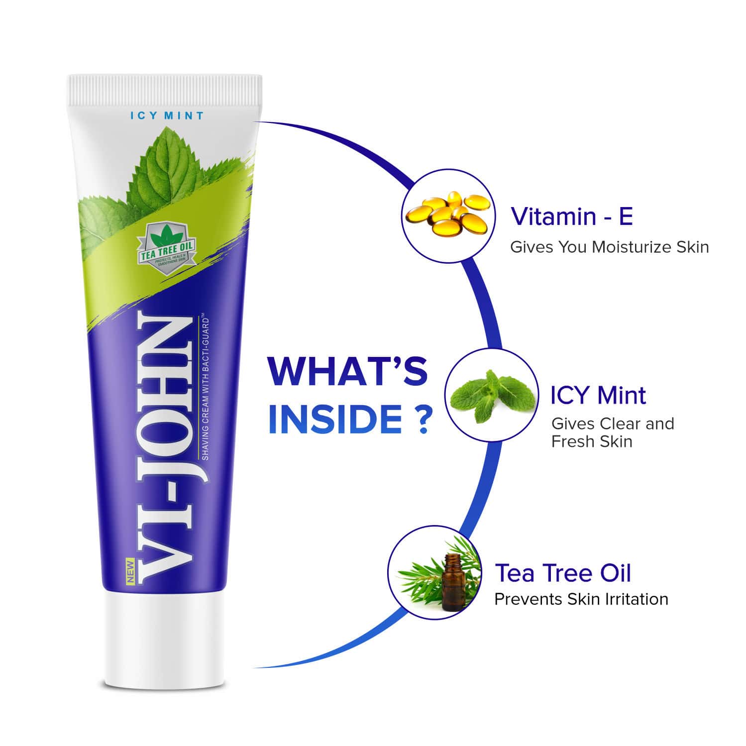 Buy VI-JOHN ICY MINT SHAVING CREAM WITH TEA TREE OIL AND BACTI-GUARD ...