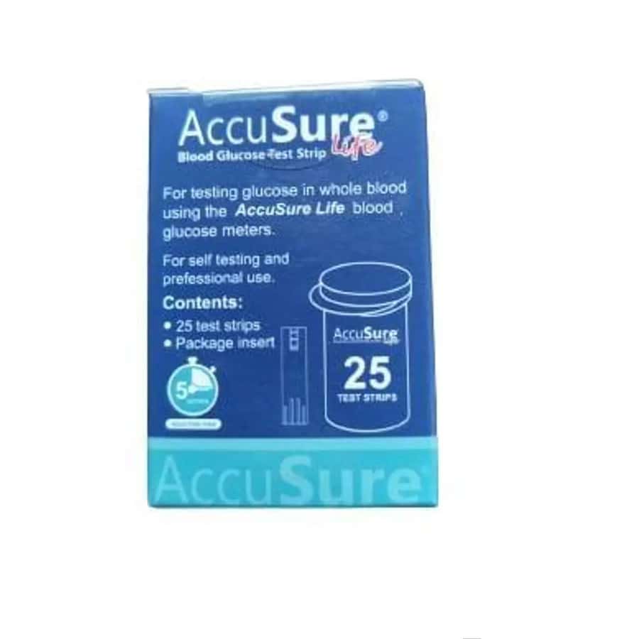 Buy ACCUSURE LIFE BLOOD GLUCOSE METRE | WITH 25 TEST STRIPS Online ...