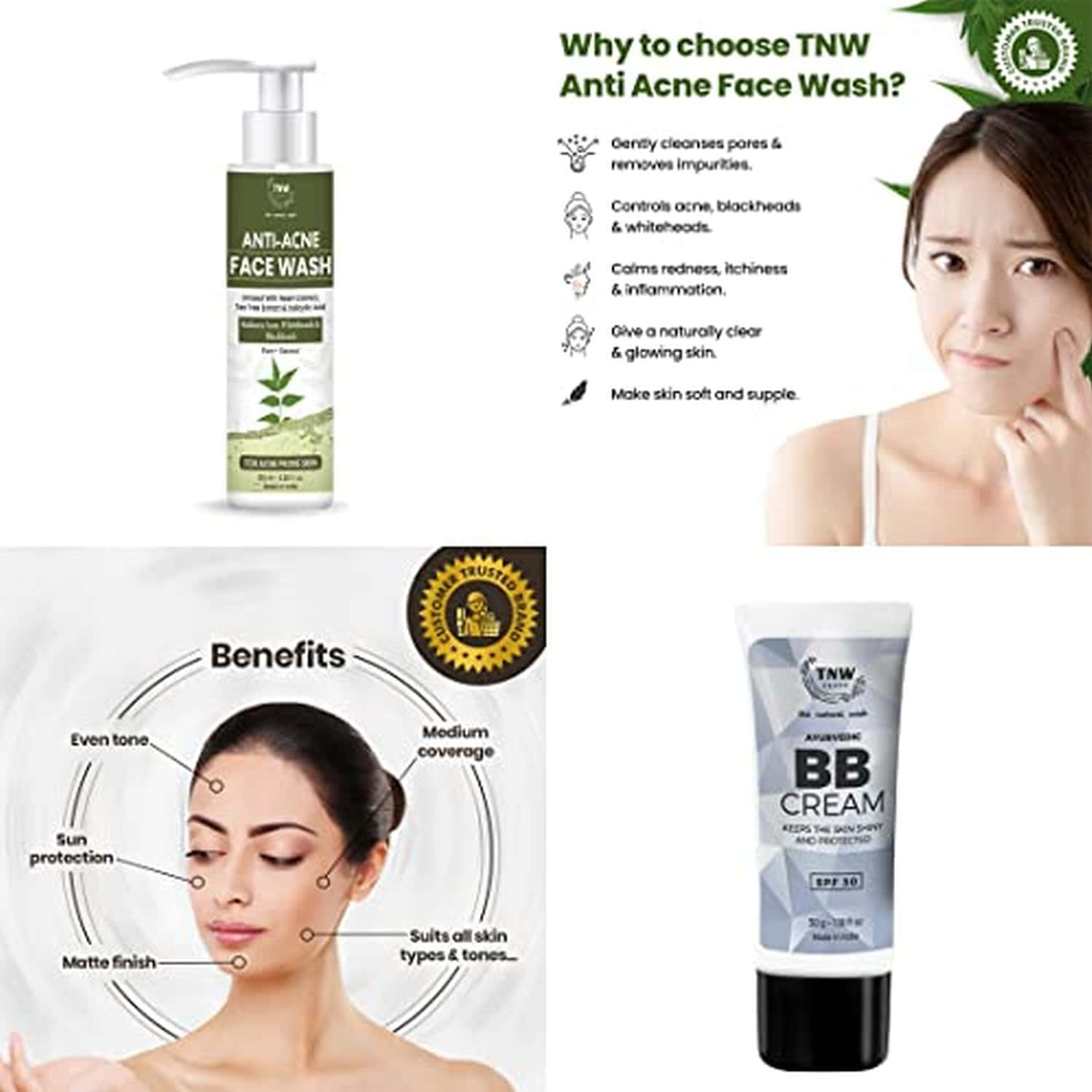 Buy TNW-THE NATURAL WASH COMBO (ANTI ACNE FACE WASH 100 ML + BB CREAM 30ML) PARABEN AND SULPHATE ...