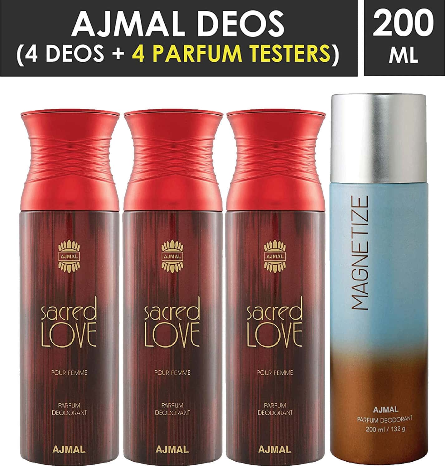 Buy AJMAL 3 SACRED LOVE FOR WOMEN AND 1 MAGNETIZE FOR MEN & WOMEN ...