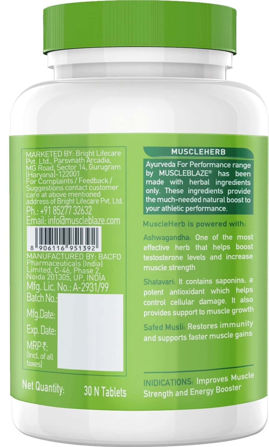 Buy MUSCLEBLAZE AYURVEDA MUSCLEHERB SUPPLEMENT 30 TABLETS Online & Get ...