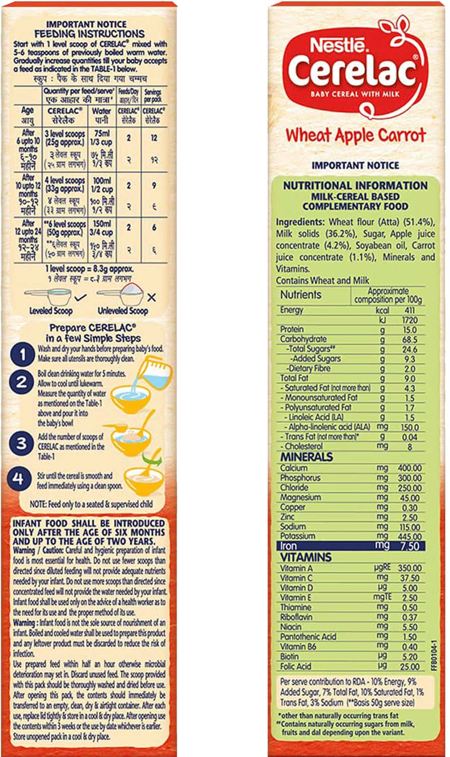 Buy NESTLE CERELAC BABY CEREAL WITH MILK WHEAT APPLE CARROT (FROM 6 ...