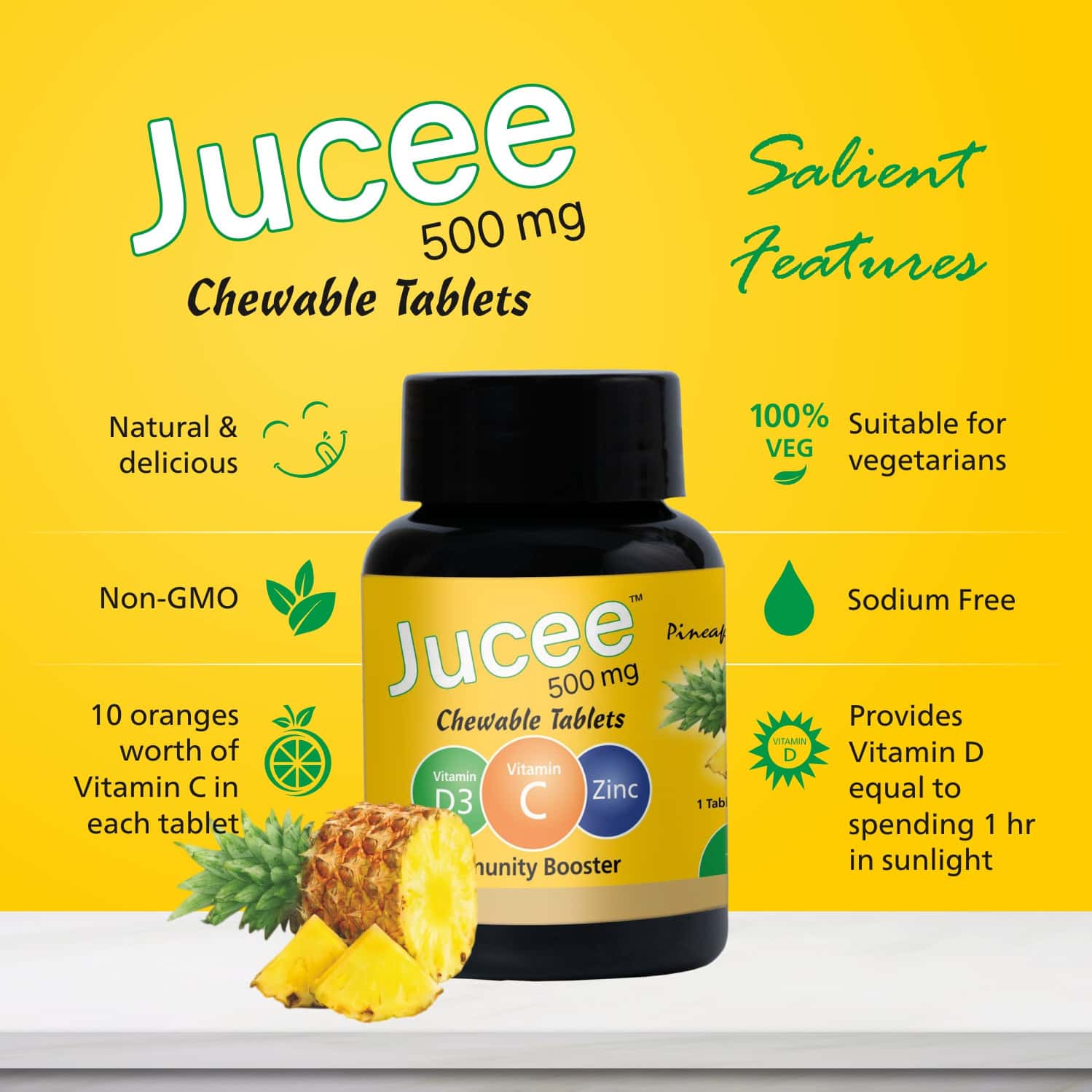 Buy JUCEE CHEWABLE TABLETS 60 CAPS | VITAMINS & ZINC | PINEAPPLE ...