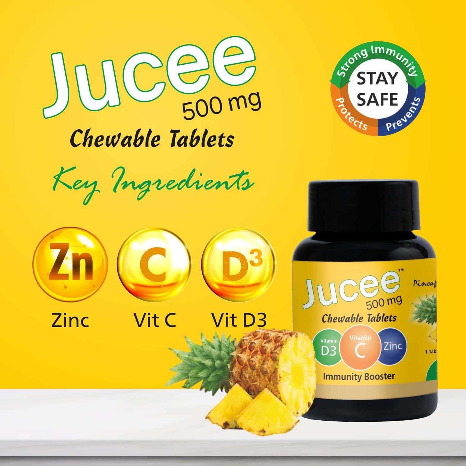 Buy JUCEE CHEWABLE TABLETS 60 CAPS | VITAMINS & ZINC | PINEAPPLE ...
