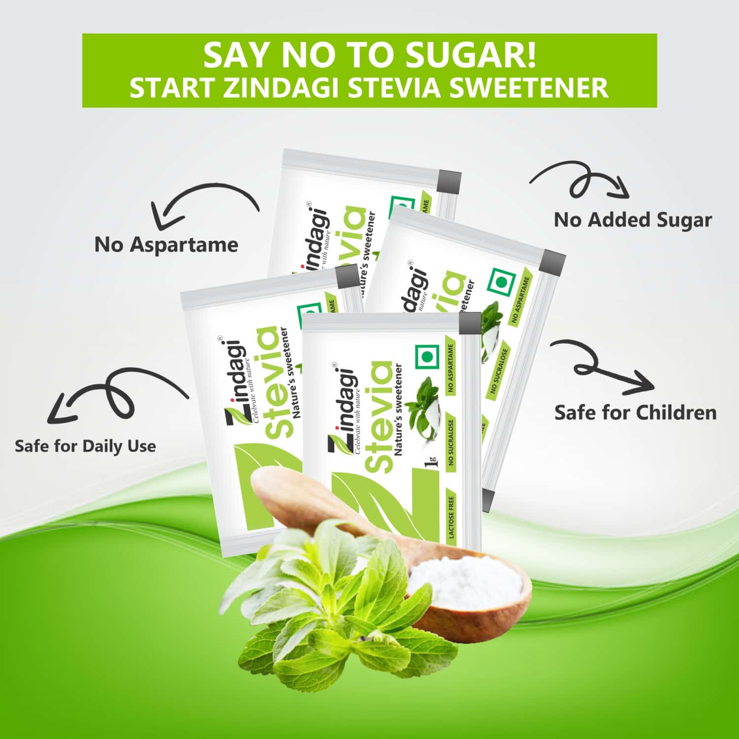Buy ZINDAGI STEVIA WHITE POWDER 100 SACHETS -STEVIA SACHETS-SUGAR-FREE ...