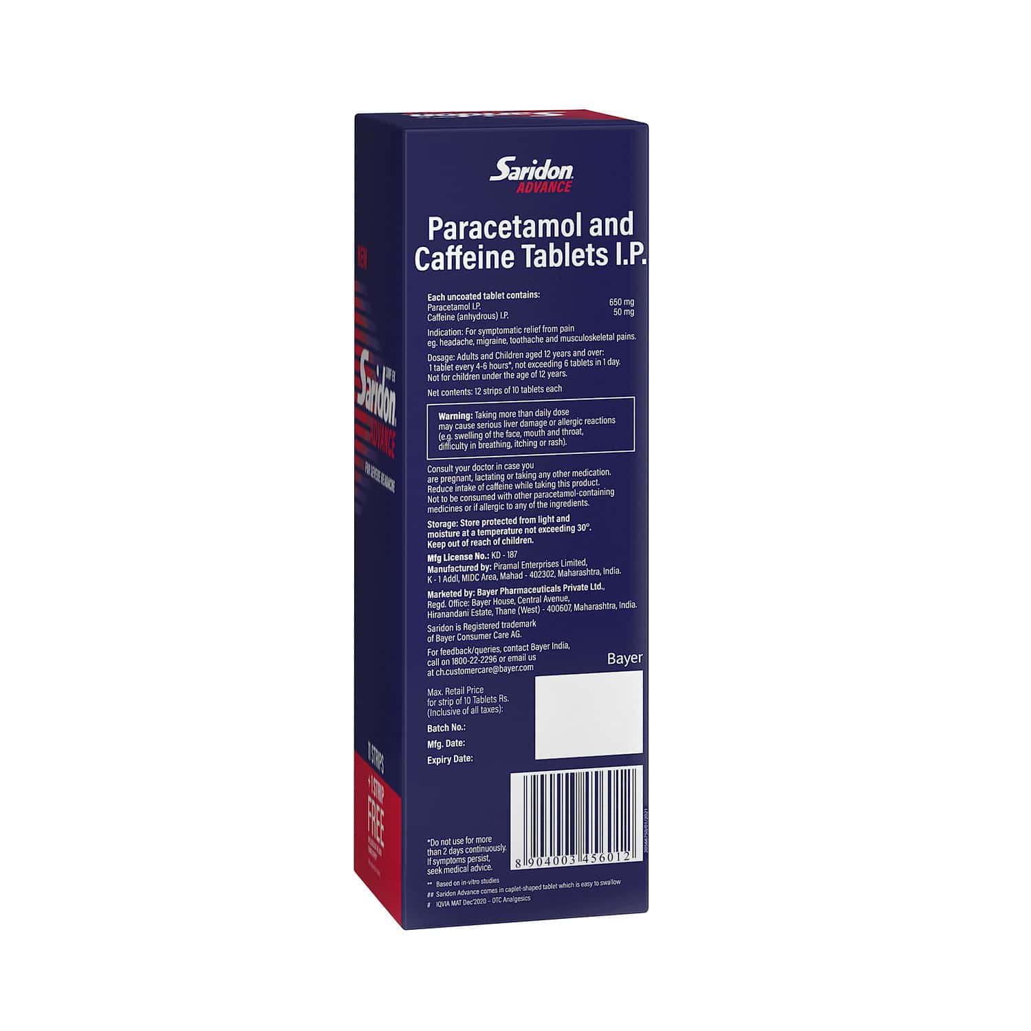 Buy SARIDON ADVANCE FOR SEVERE HEADACHE RELIEF TABLET 10 TABLETS Online ...