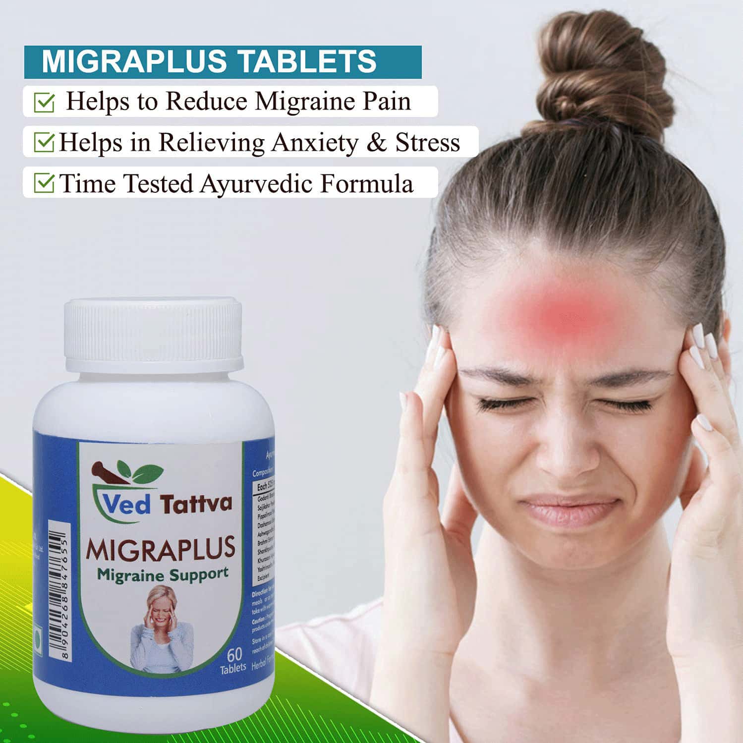 Buy VED TATTVA MIGRA PLUS 60 TABLETS - NATURAL SUPPLEMENT FOR MIGRAINE ...