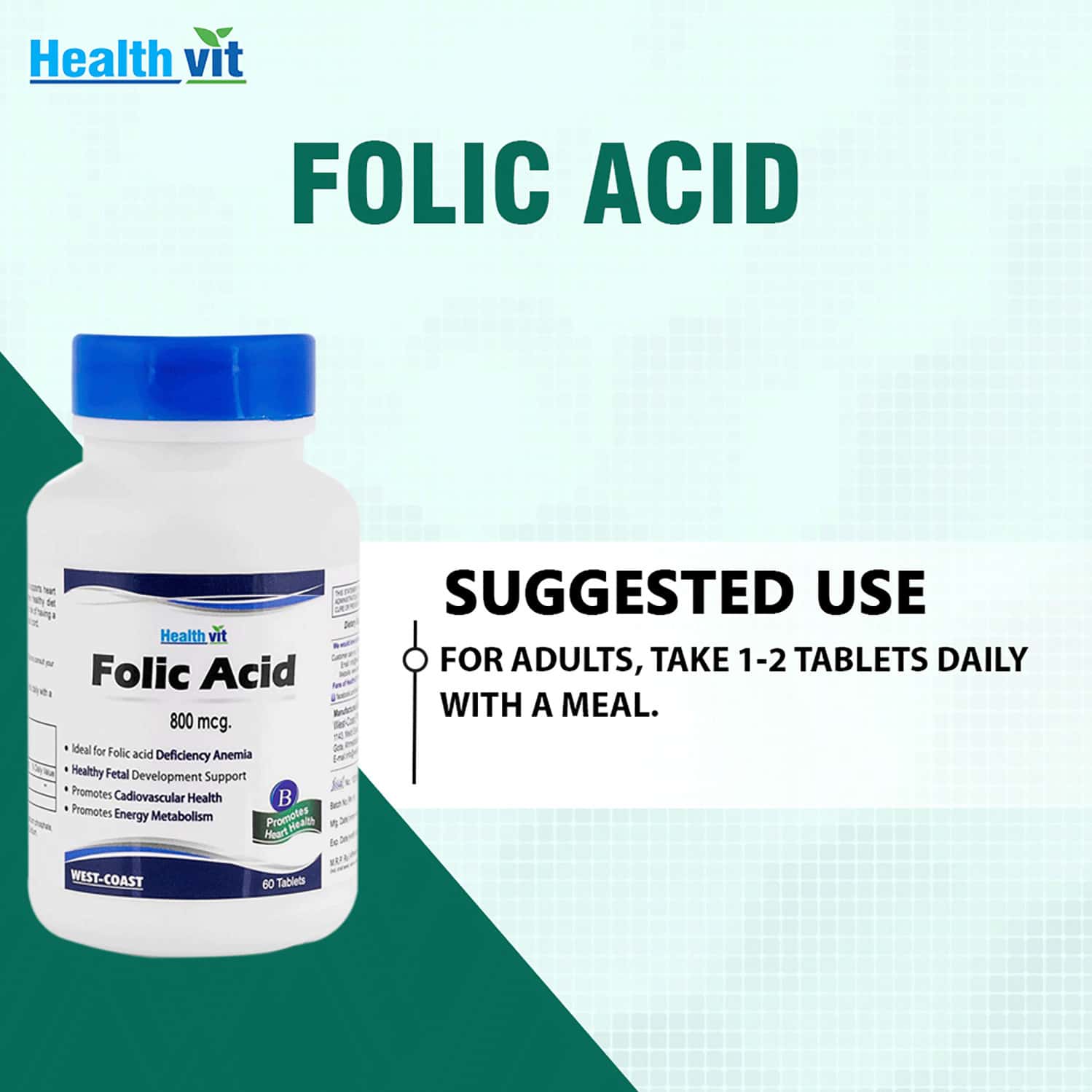 Buy HEALTHVIT FOLIC ACID 800 MCG - 60 TABLETS Online & Get Upto 60% OFF ...