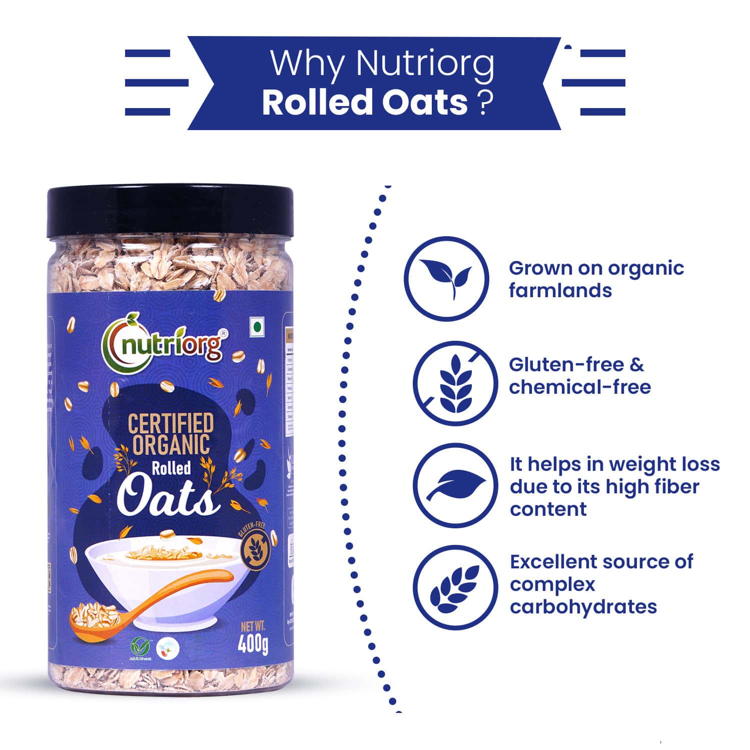 Buy NUTRIORG CERTIFIED ORGANIC ROLLED OATS 400G Online & Get Upto 60% ...