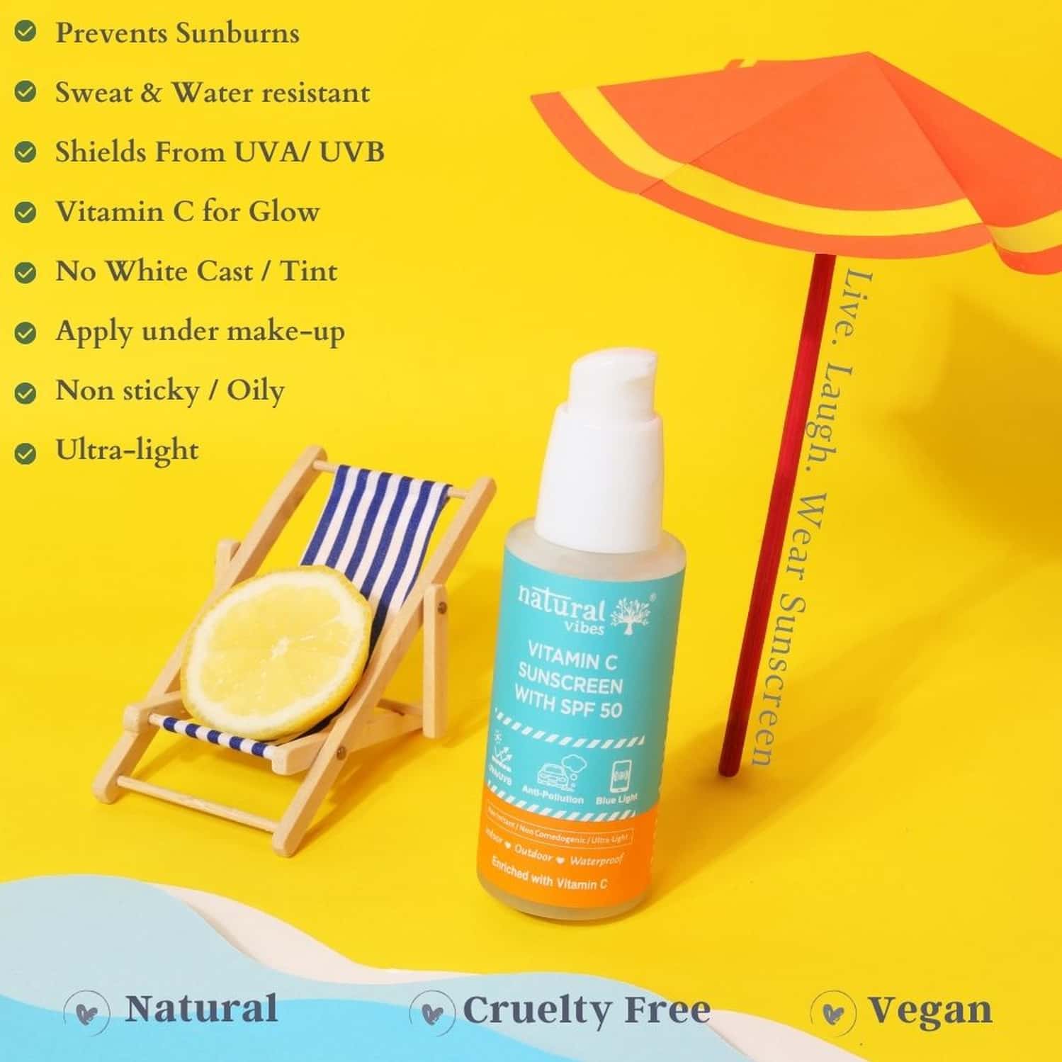 Buy NATURAL VIBES VITAMIN C SUNSCREEN SPF 50 + - UVA/UVB RAYS, BLUE ...