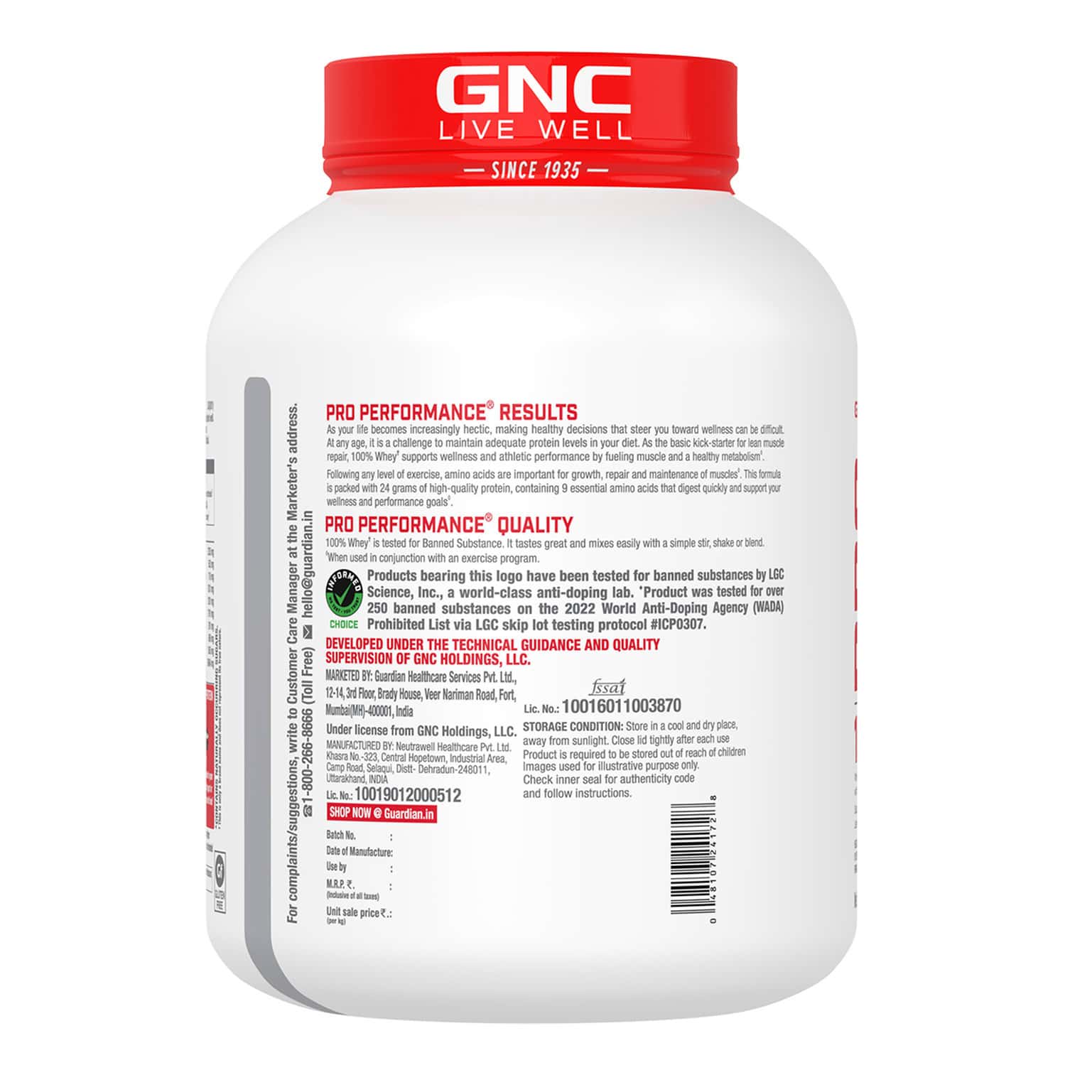 Buy GNC PRO PERFORMANCE 100% WHEY PROTEIN POWDER, 1.8 KG | 24G PROTEIN ...