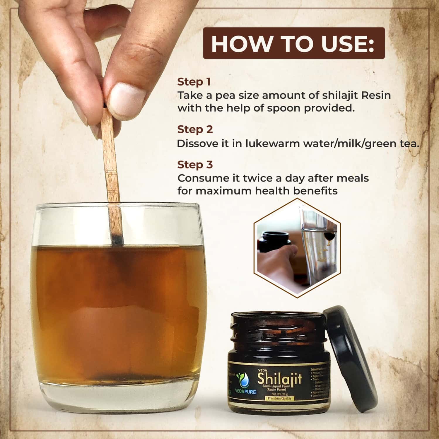 Buy VEDAPURE SHILAJIT/SHILAJEET RESIN FOR MEN & WOMEN SUPPORTS GENERAL WEAKNESS-25 GRAM Online ...